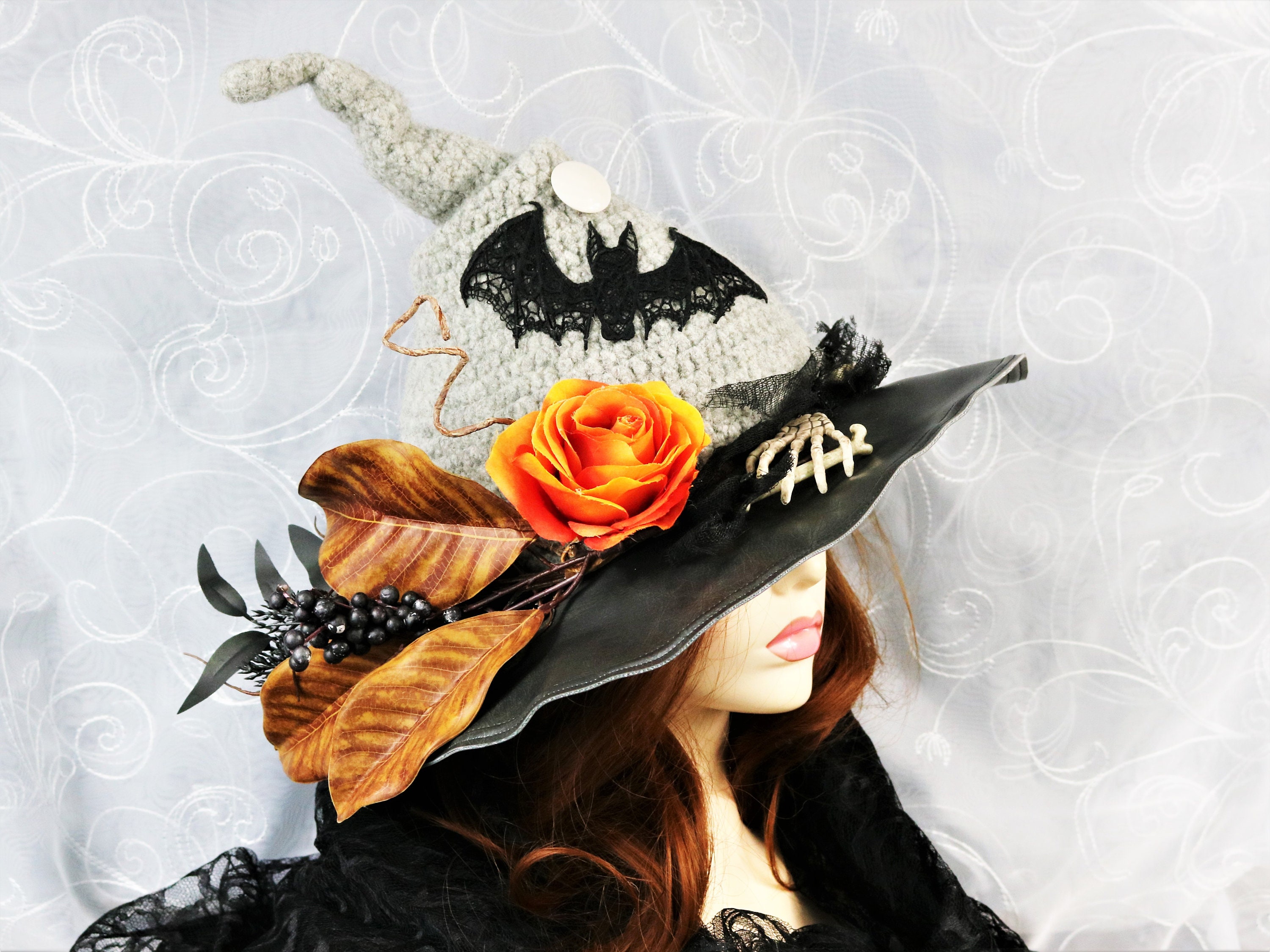 Bat and Bone Witch Hat Full Moon Night Witch Hat Felted Tall - Etsy