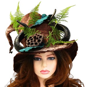 Druid Forest Hat, Horned Goddess Hat, Hand Dyed Felt, Fancy Witch Hat ...