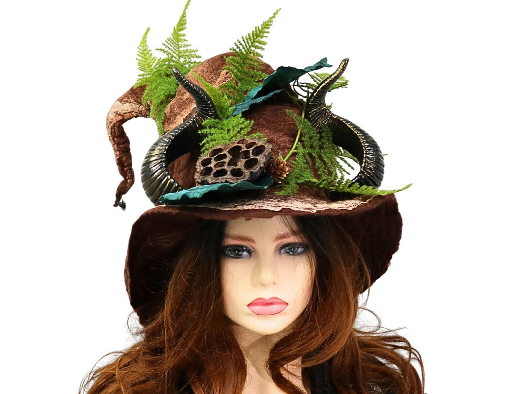 Horned Forest Witch Hat, Druid Goddess Hat, Fancy Felt Witch Hat ...