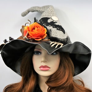 Bat and Bone Witch Hat Full Moon Night Witch Hat Felted Tall - Etsy