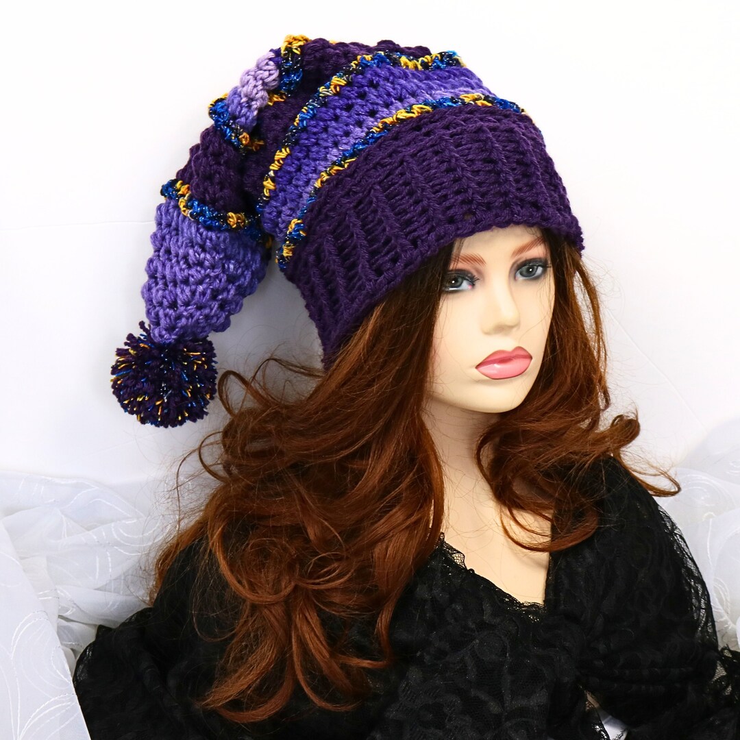 Purple Starry Night Witchy Elf Stocking Hat Funky Toboggan - Etsy