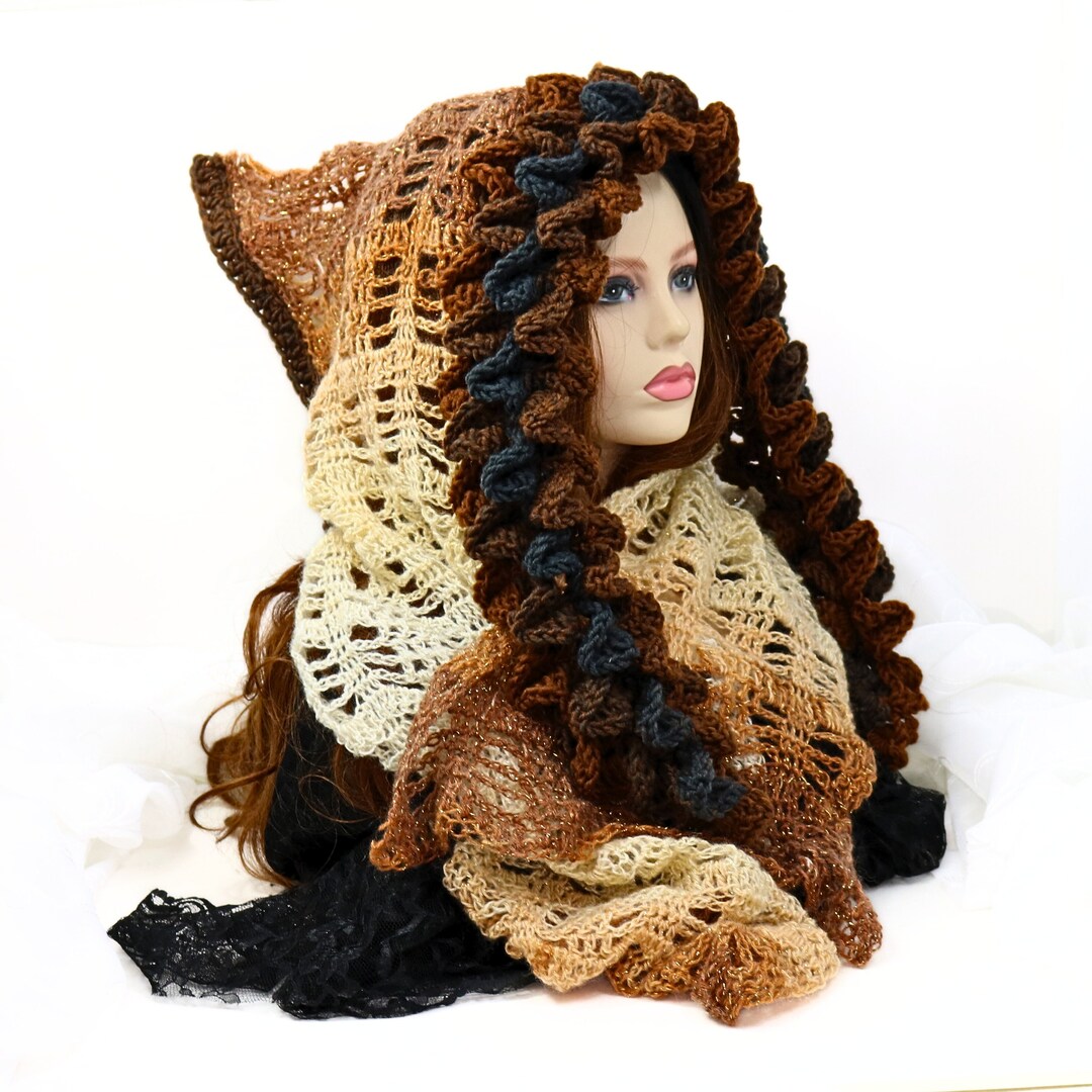 Golden Brown Dragon Scale Hooded Scarf With Ties, Dragon Lover Hooded ...