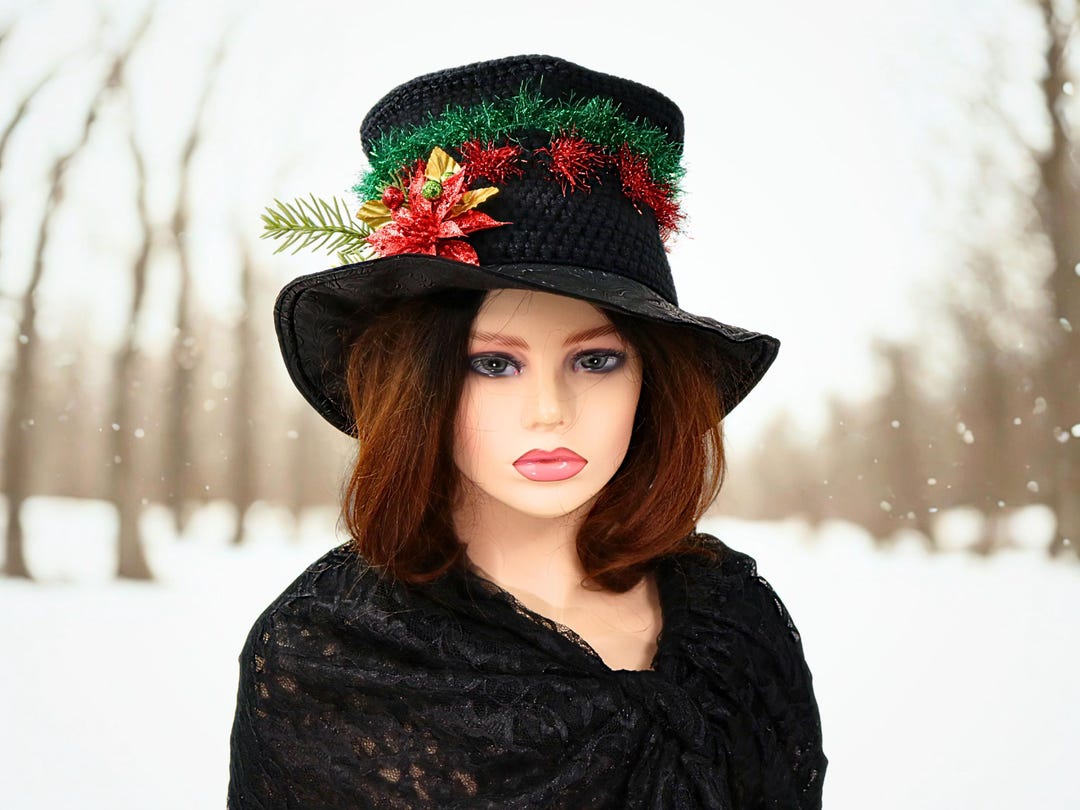 Christmas Top Hat, Winter Yule Festival, Victorian Cosplay, Black ...