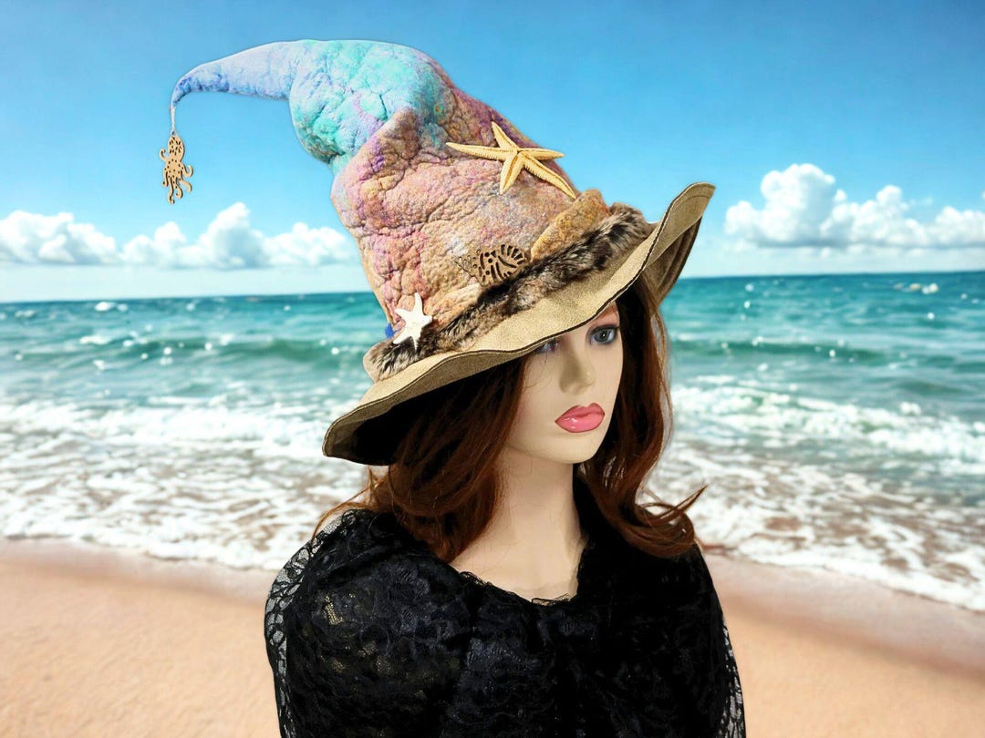 Sea Witch Hat, Starfish Witch Hat, Island Wizard Hat, Hand Dyed Felt ...
