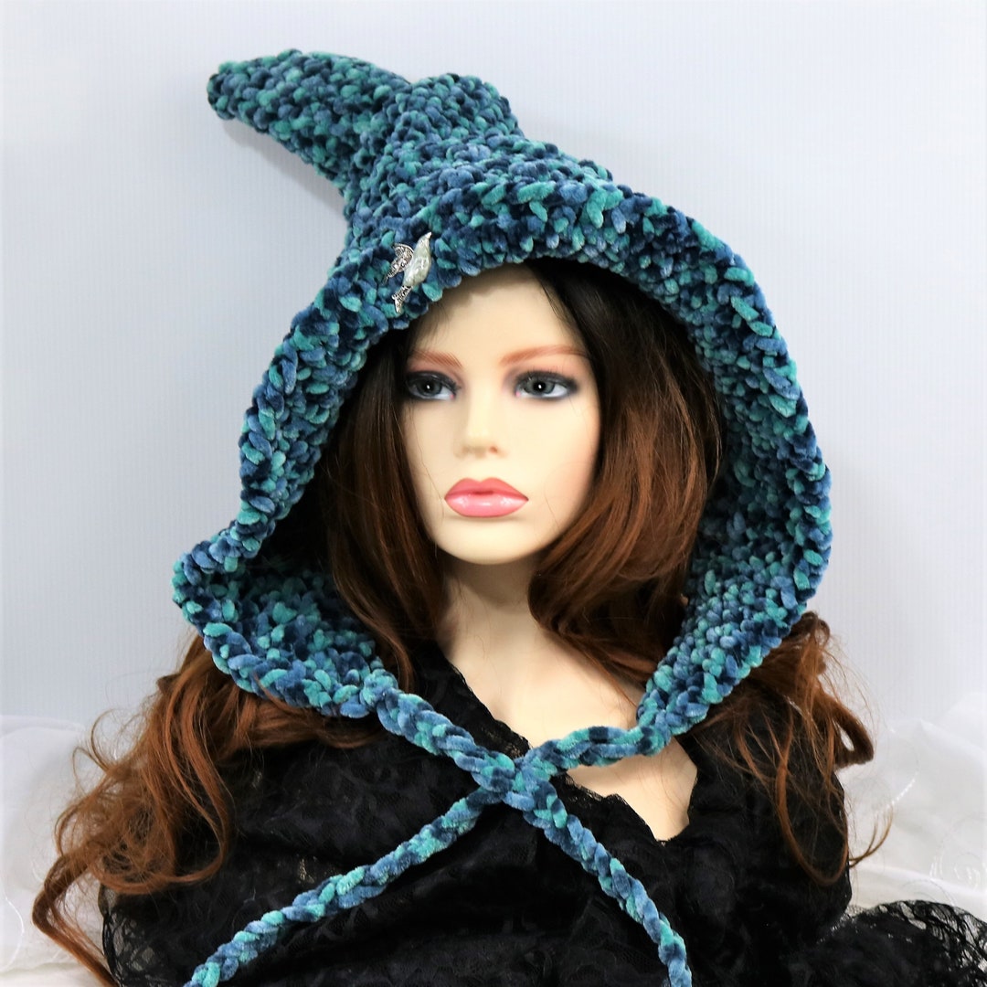 Water Druid Witch Hood With Removable Vintage Bird Pin, Plush Velvet ...