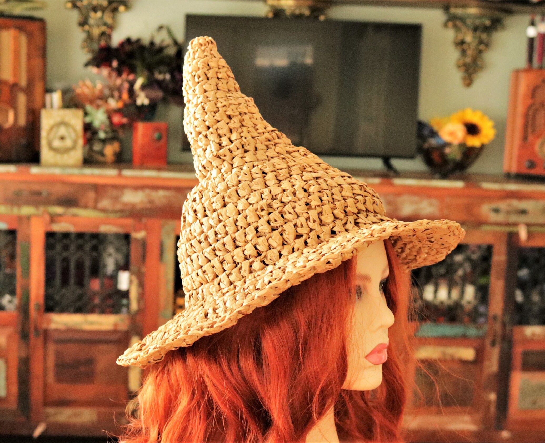 Raffia Summer Straw Witch Hat Witches of Summer Witch Hat | Etsy