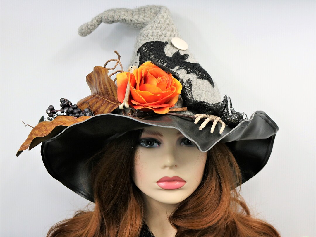 Bat and Bone Witch Hat Full Moon Night Witch Hat Felted Tall - Etsy