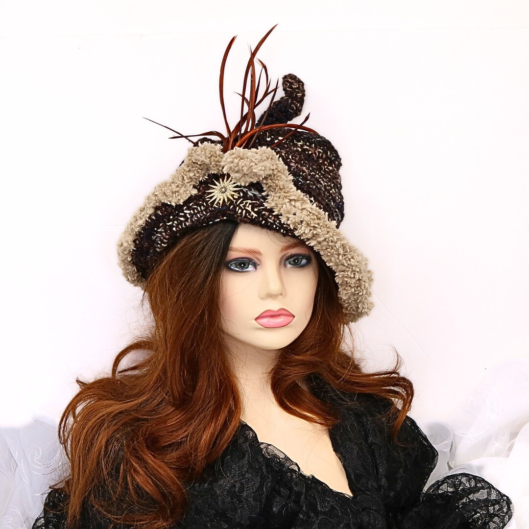 Fur Brim Sun Witch Hat, Winter Witch Cloche Hat, Solstice Witch Hat ...