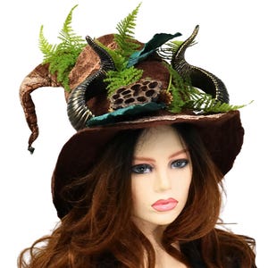 Druid Forest Hat, Horned Goddess Hat, Hand Dyed Felt, Fancy Witch Hat ...