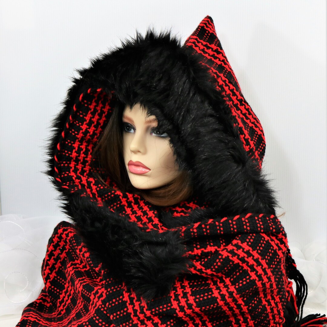 Hand Woven Furry Witchy Hooded Scarf Hand Woven Hood Neck - Etsy