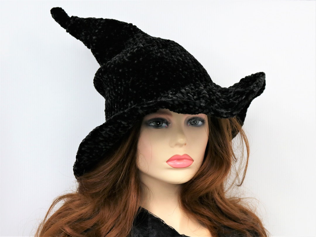Salem Black Velvet Witch Hat, Crooked Velvet Witch Hat, Soft Winter ...