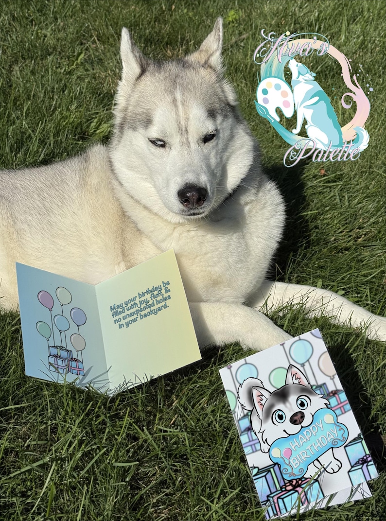 Husky Birthday Card: Gray Siberian Dog Printable (5x7 PDF Digital ...