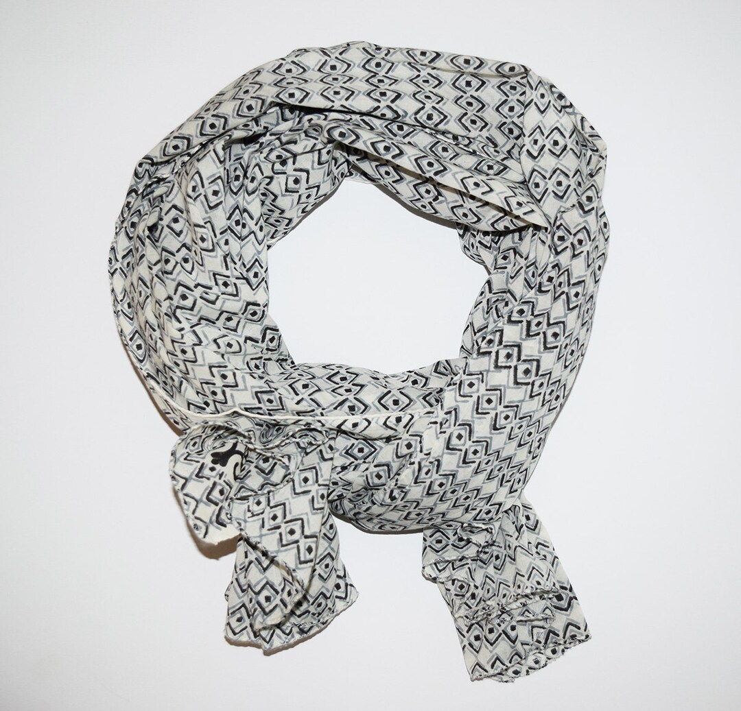 Hand Block Printed Scarf, Lightweight Cotton Scarf, Wood Blocked ...