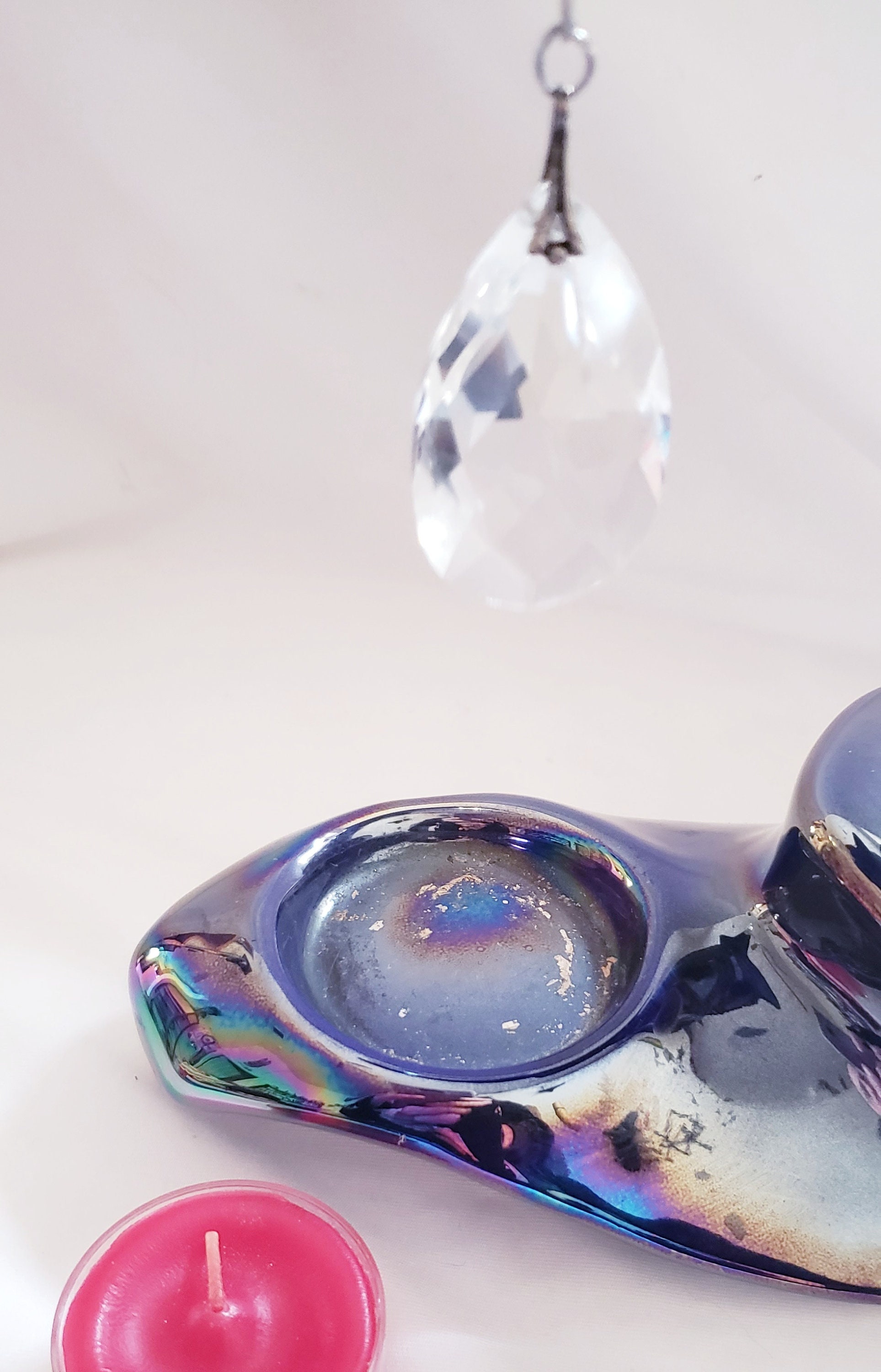 Vintage Oil Slick Blue Black Iridescent Dolphin Crystal Candle Holder ...
