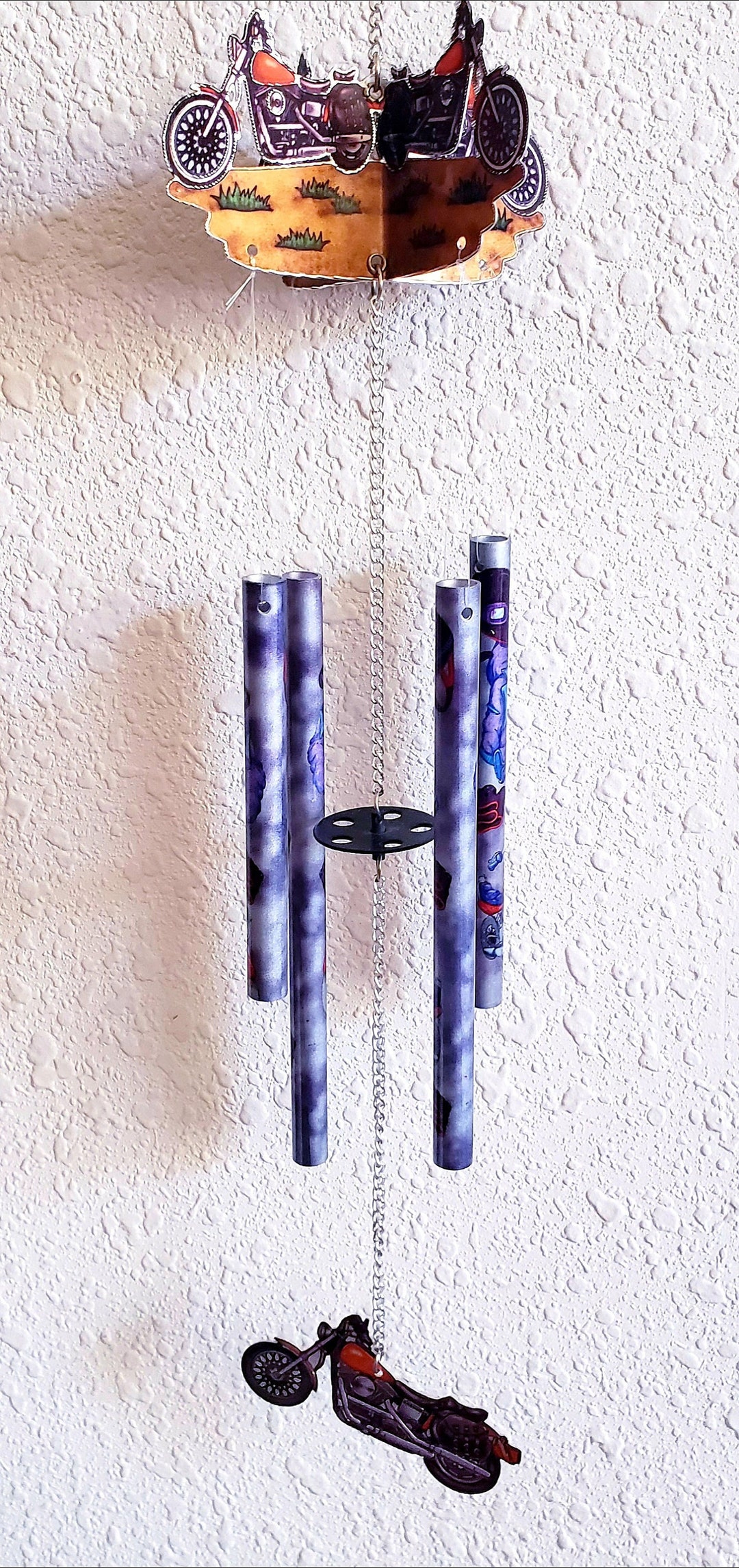 Vintage 90's Chopper Motorcycle Laser Cut Metal Tube Wind Chimes 17 ...