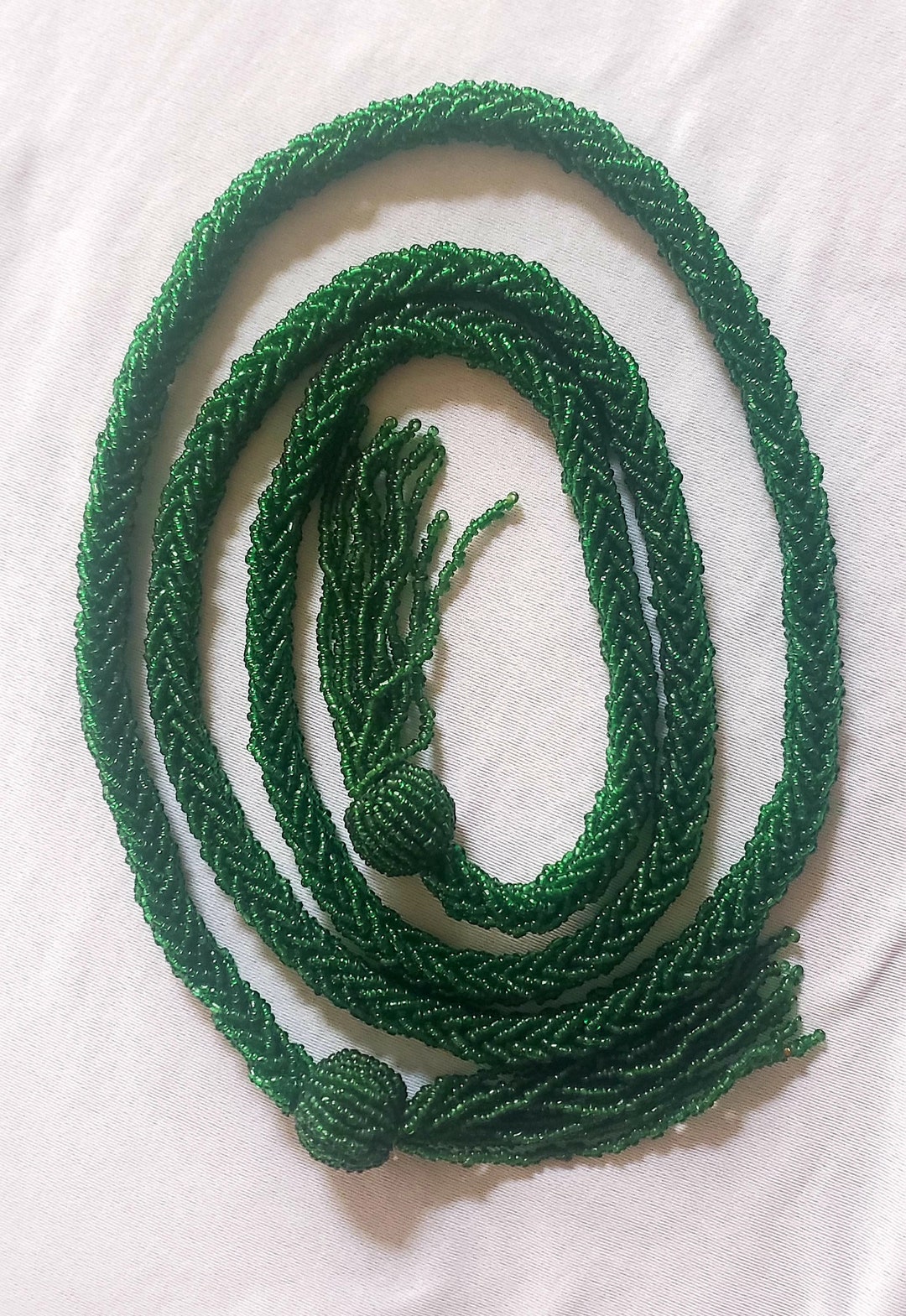 Stunning Vintage Green Glass Multi-strand Braid Garland Decoration ...