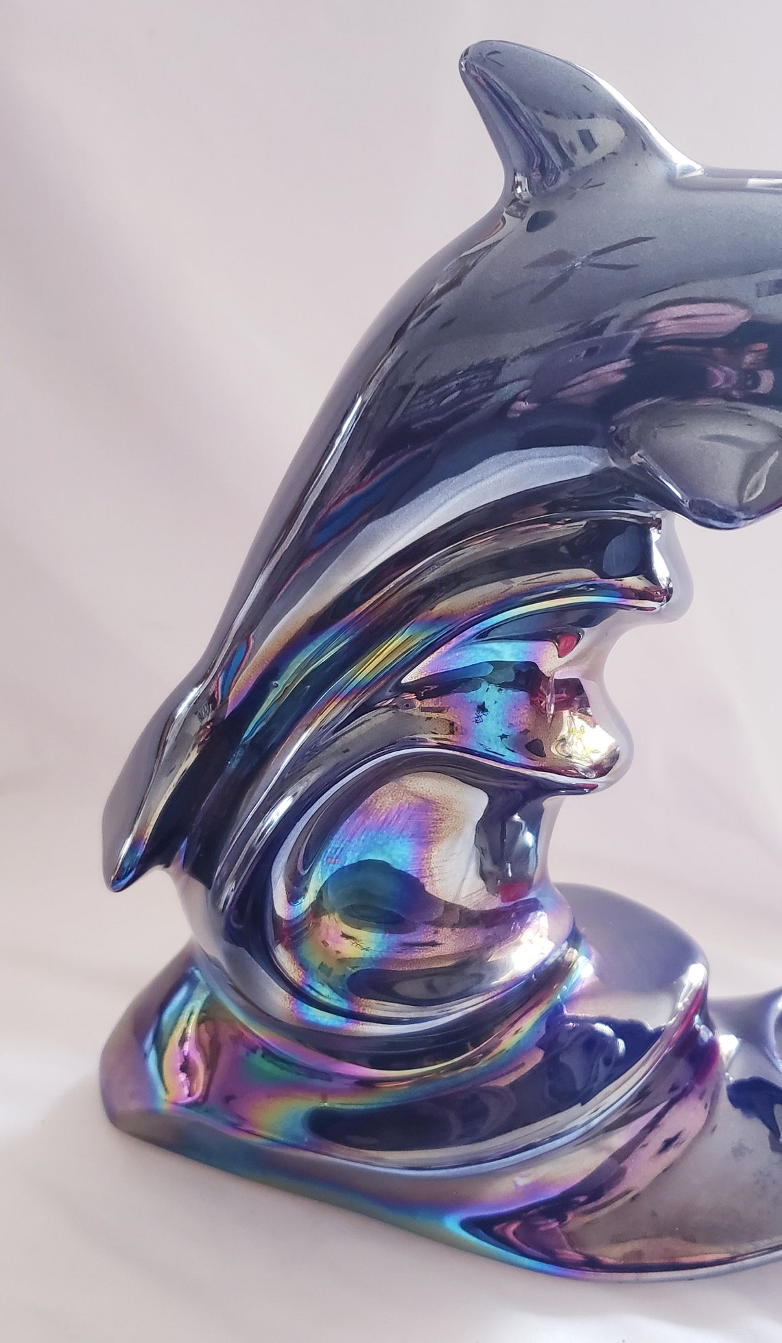 Vintage Oil Slick Blue Black Iridescent Dolphin Crystal Candle Holder ...