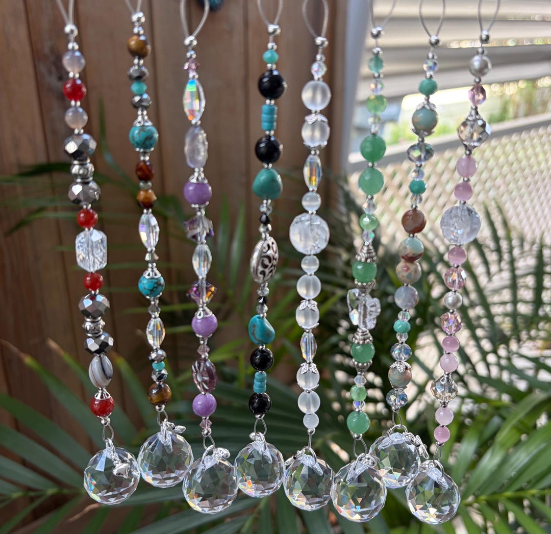 Car Charm Crystal and Gemstone Beaded Rear View Mirror Decor - Etsy
