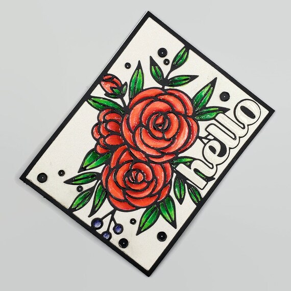 Hello Rose Floral Glitter Themed Just Because Card 21-7 | Etsy