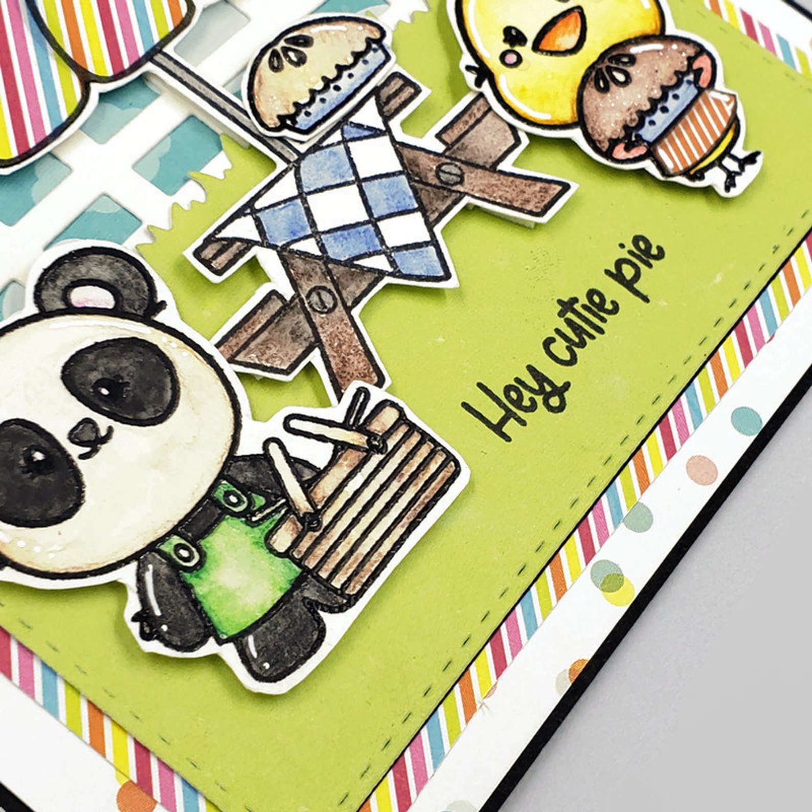 Hey Cutie Pie Panda & Chick on A Picnic With Pie Greeting - Etsy