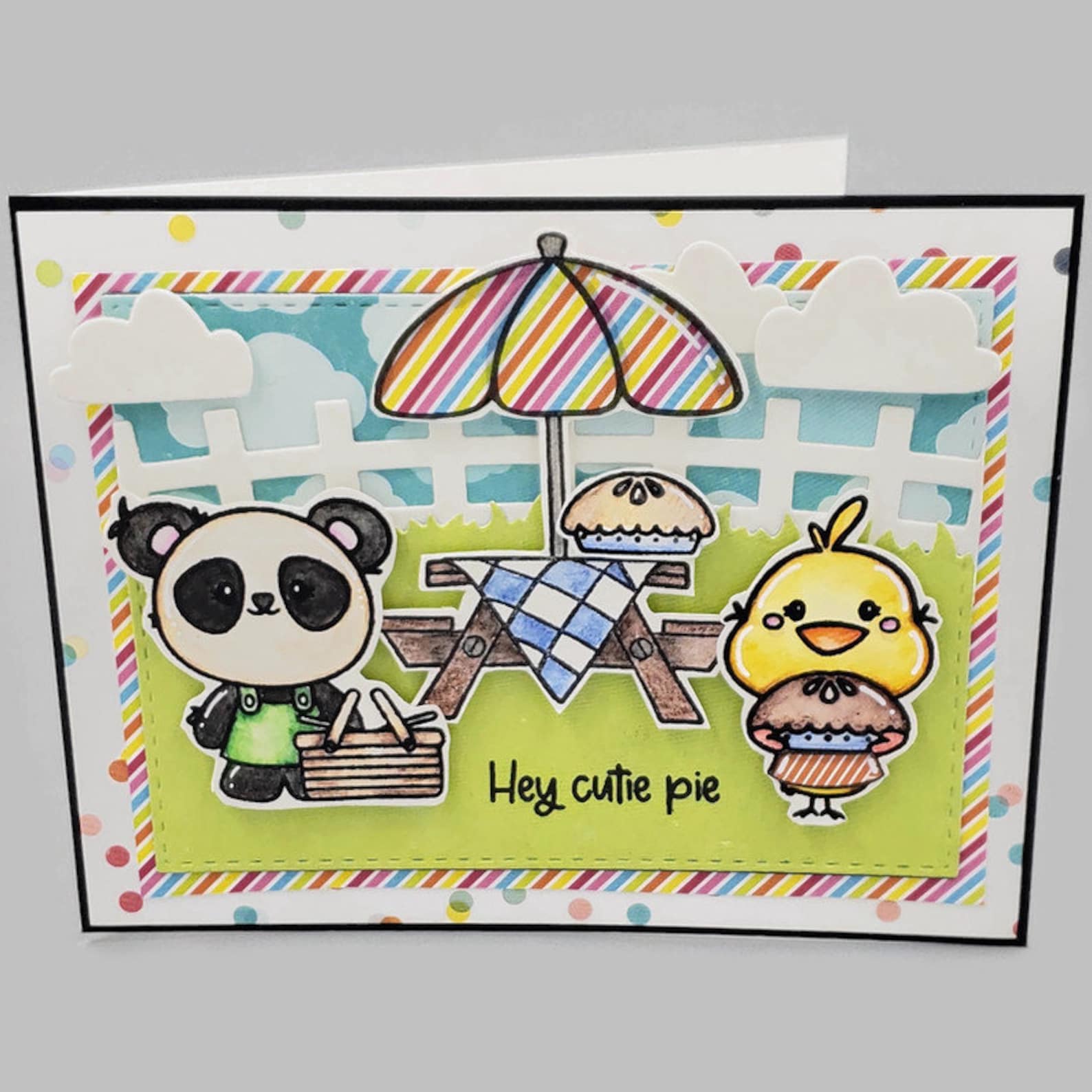 Hey Cutie Pie Panda & Chick on A Picnic With Pie Greeting - Etsy