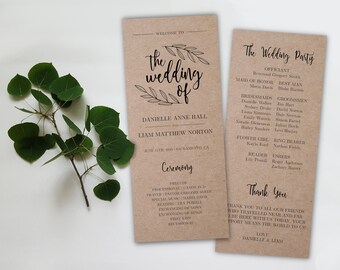 Rustic wedding program template | Etsy