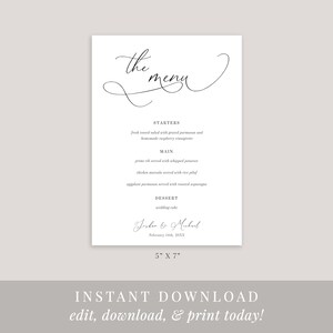 Elegant Wedding Menu Template, Printable Wedding Reception Menu ...