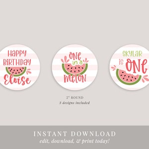 One in A Melon First Birthday Cupcake Toppers, First Birthday Favor Tag ...