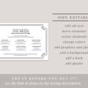 Call Anyone but the Bride Card, Wedding Phone Number Contact Card ...