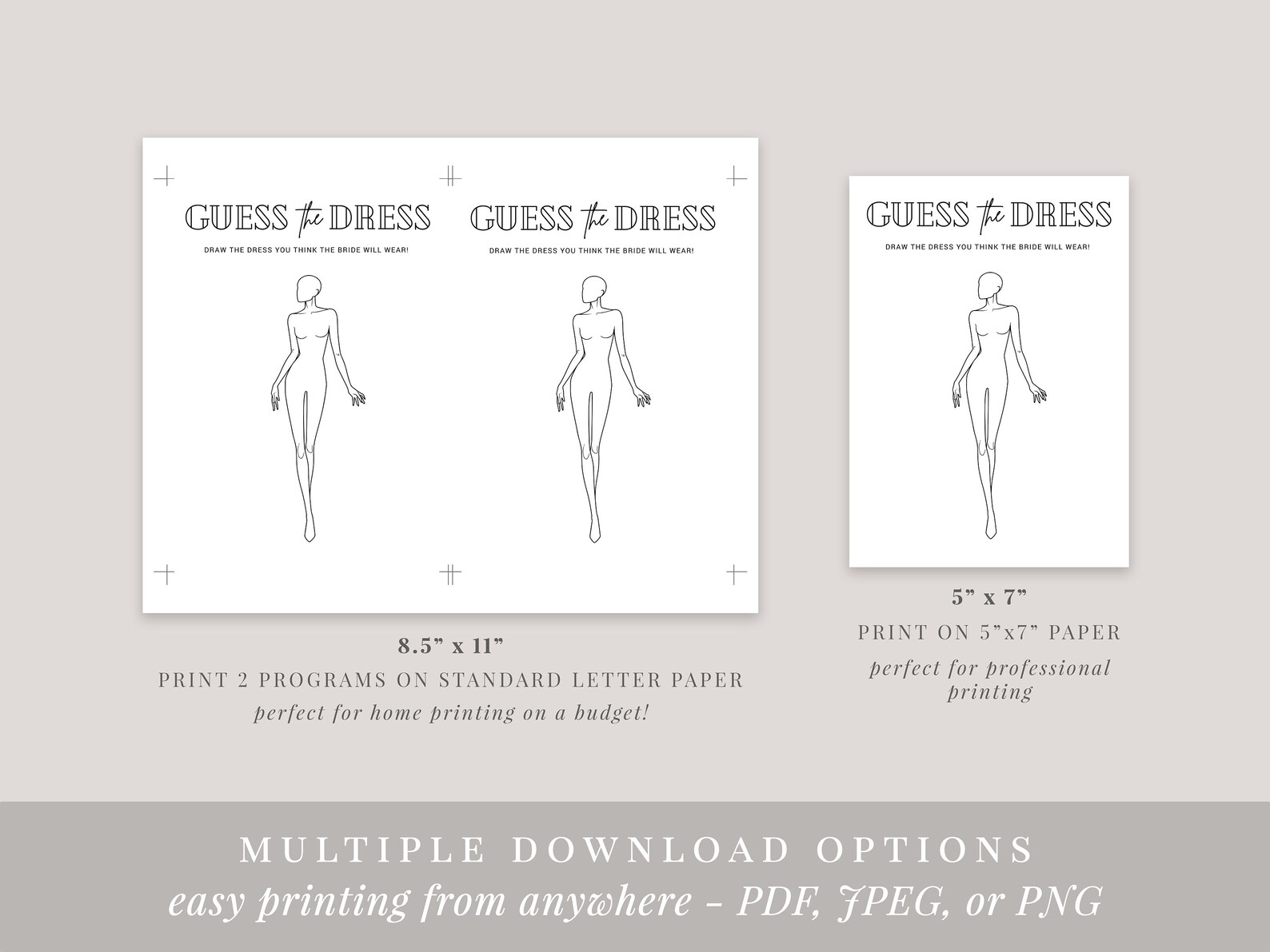 Guess the Dress Printable Bridal Shower Game, Wedding Shower Game ...