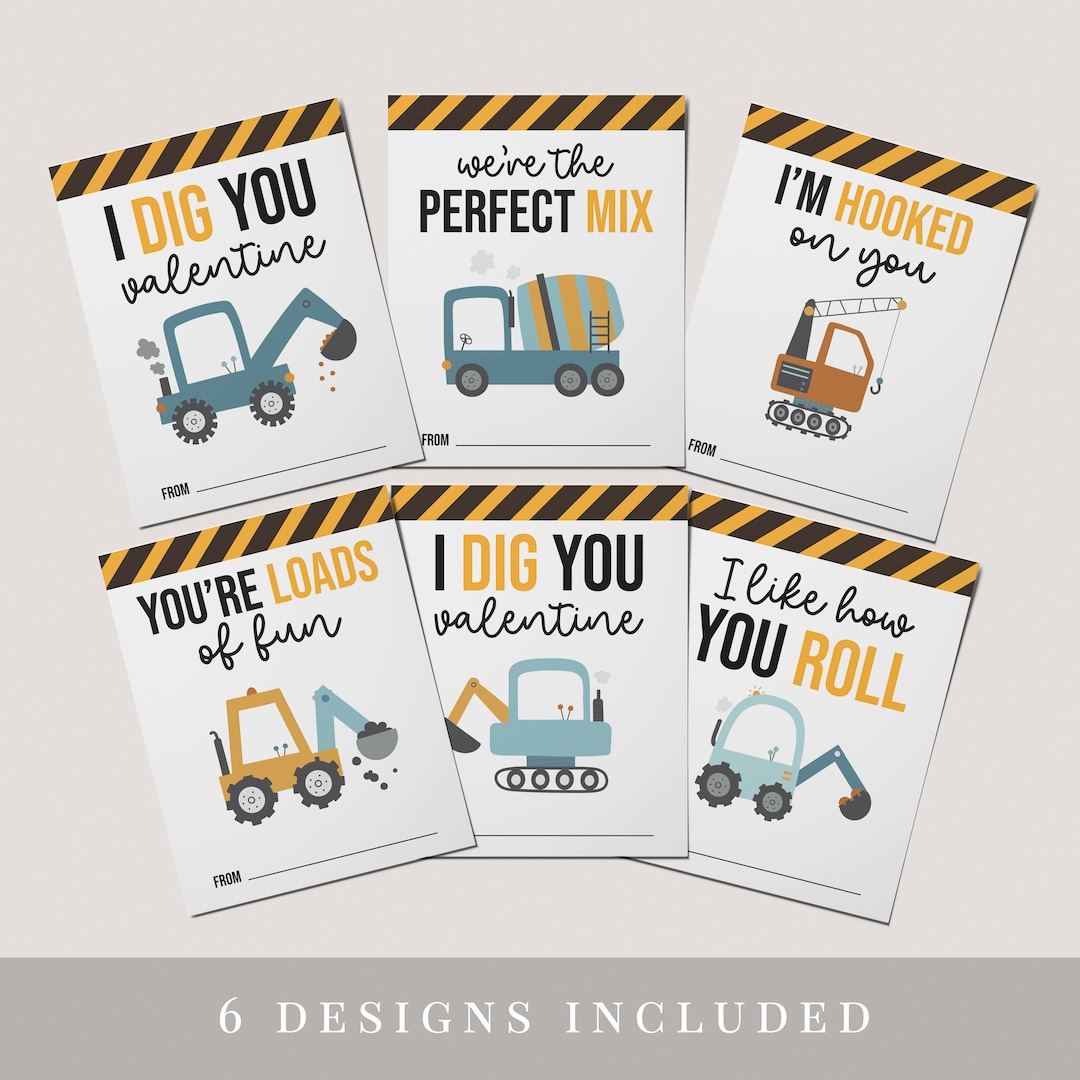 Construction Vehicles Valentines Set, Printable Valentines for Kids ...
