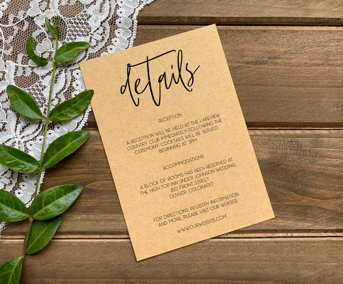 Printable Details Card Editable Template Rustic Wedding - Etsy Canada