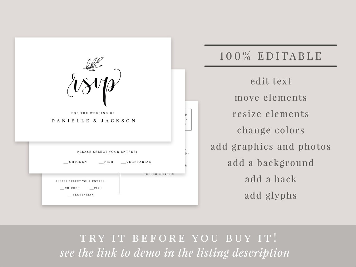 Printable Wedding RSVP Card Template, RSVP Invitation Insert, RSVP ...