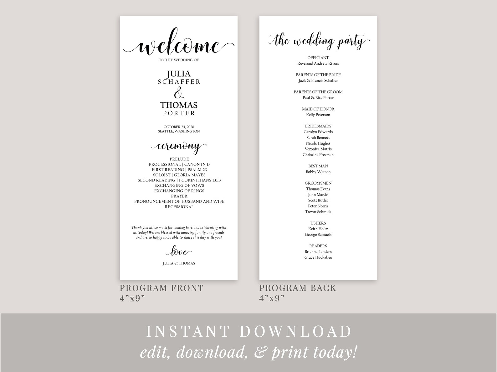 Elegant Wedding Ceremony Program Order of Wedding Program - Etsy