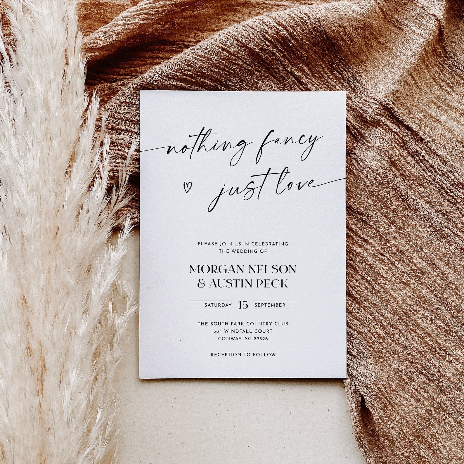 Nothing Fancy Just Love Minimalist Wedding Invitation Set, Printable ...