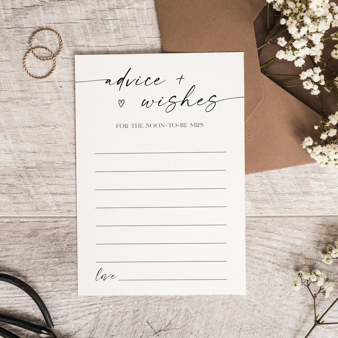 Advice and Wishes for the Future Mrs, Bridal Shower Advice Card ...