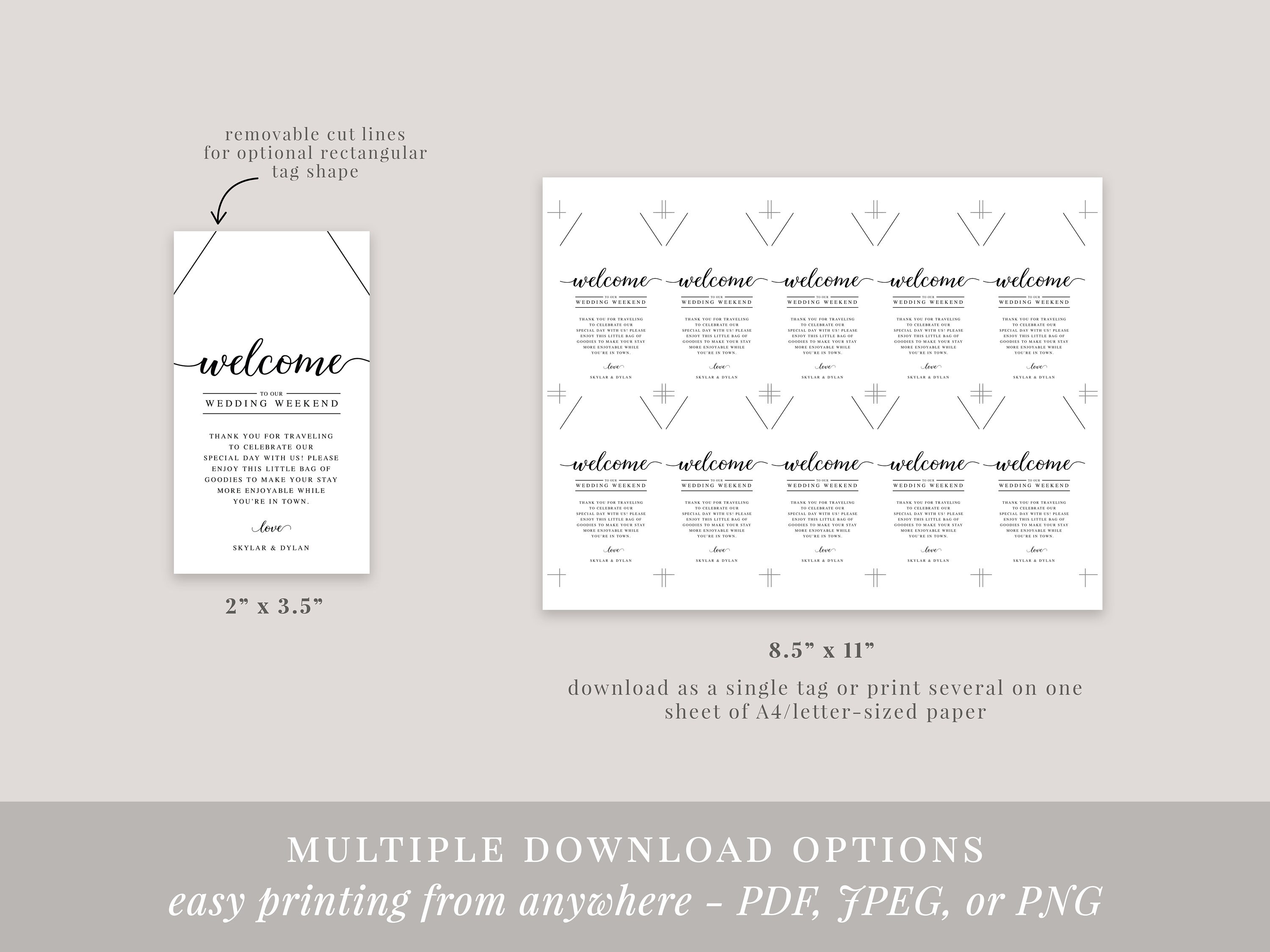 Wedding Weekend Welcome Tag Template Printable Welcome Bag - Etsy