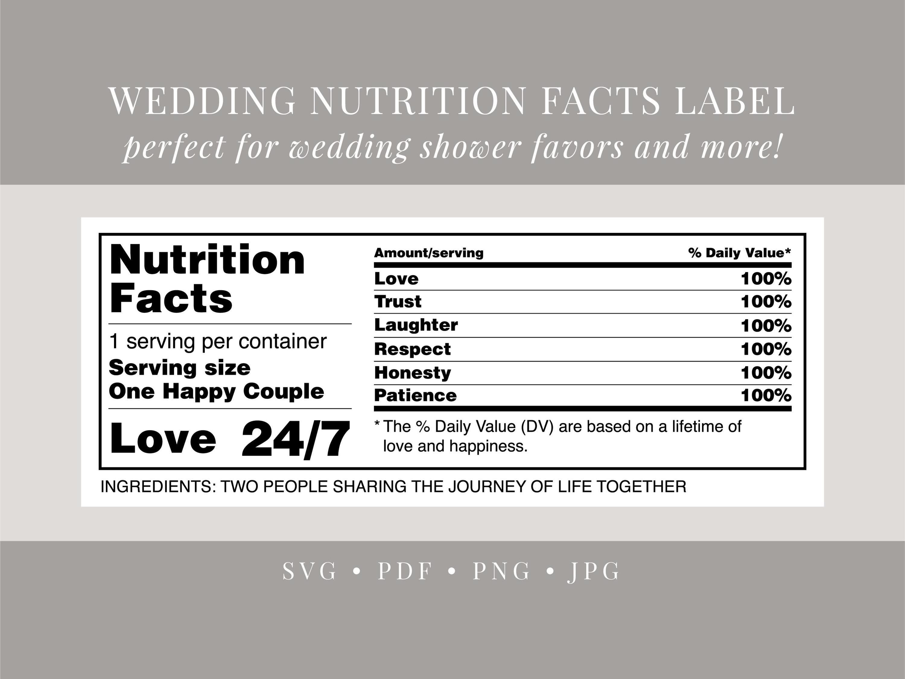 Wedding Nutrition Facts Label for Bridal Shower Candy Bar Wrapper ...