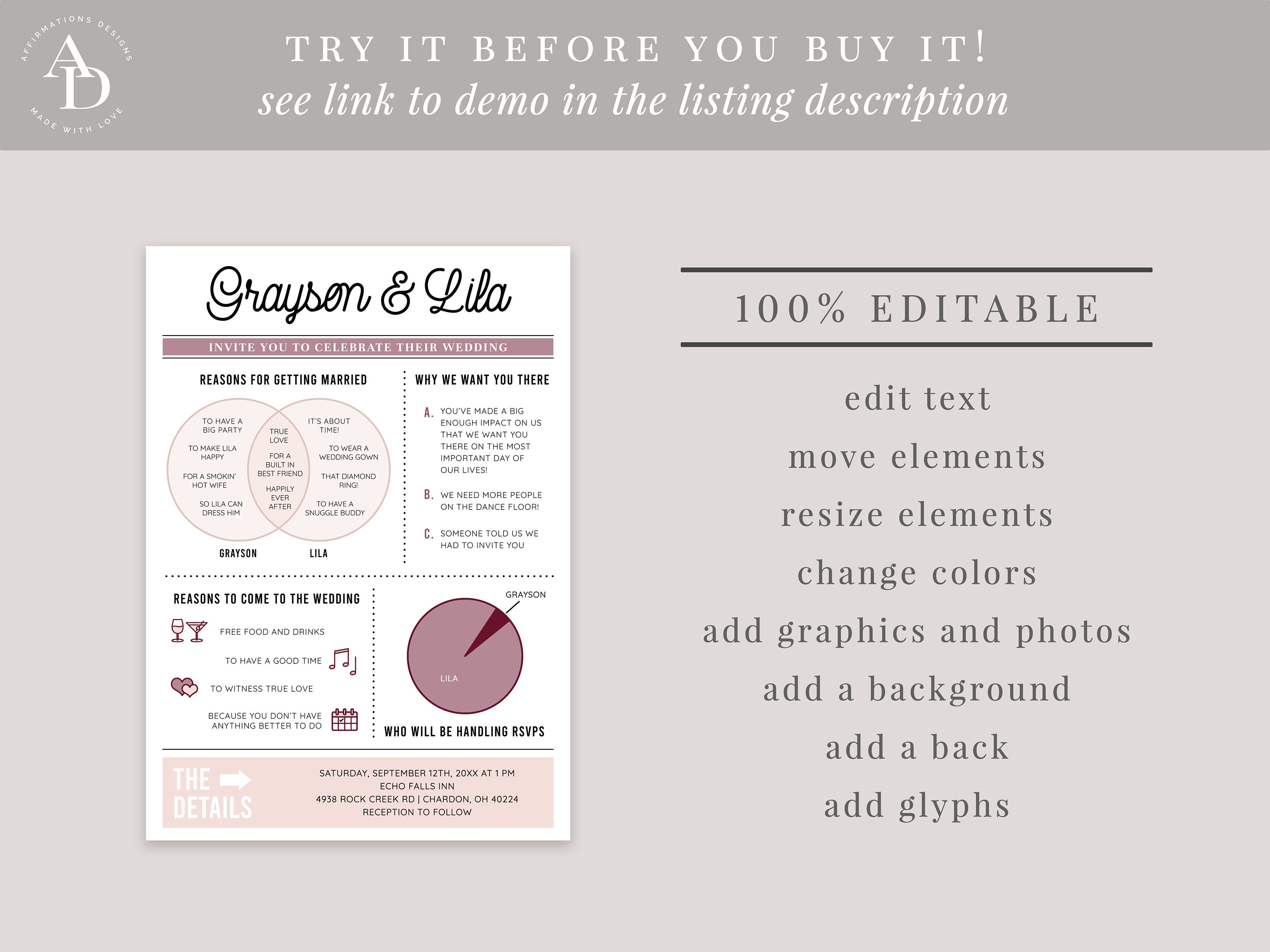 Infographic Wedding Invitation Set Template Printable - Etsy