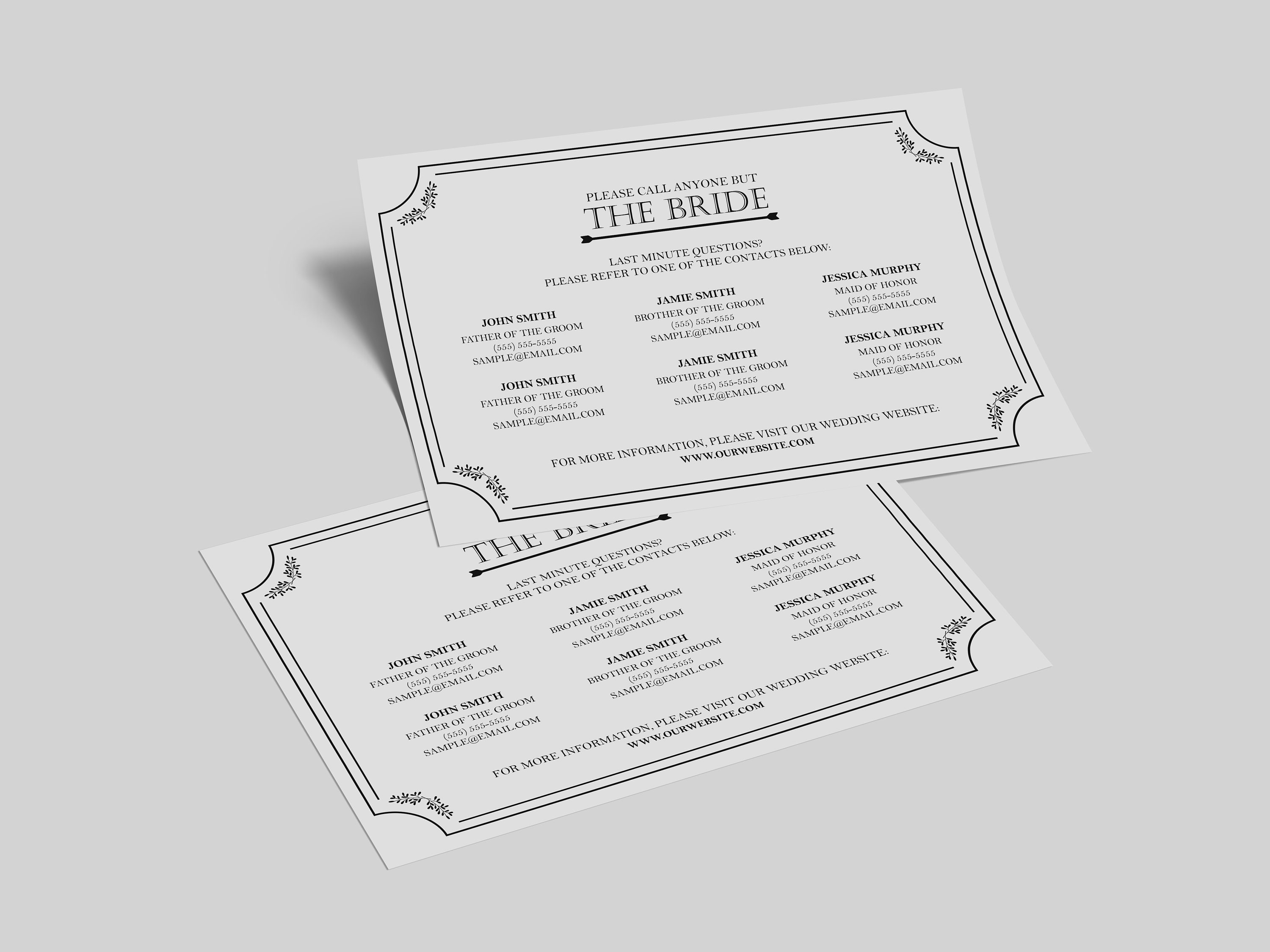 Call Anyone but the Bride Card, Wedding Phone Number Contact Card ...