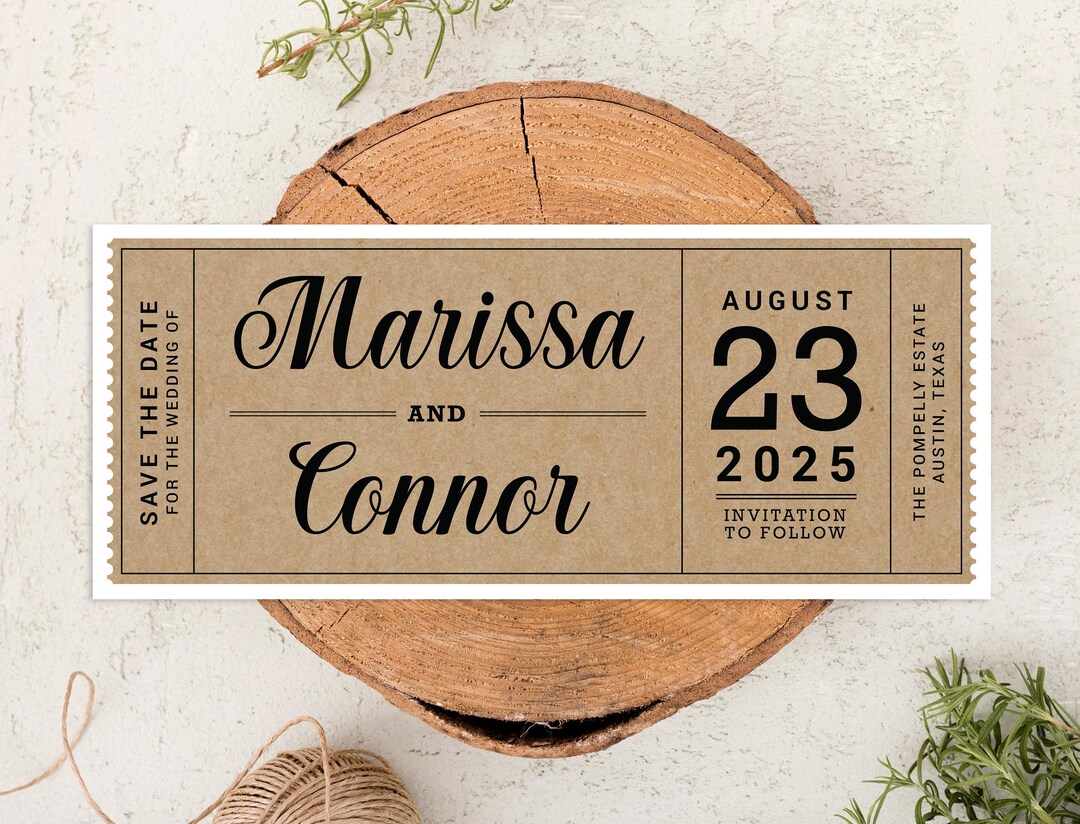 Ticket Save the Date Template, Ticket Wedding Invitation Template, Destination Wedding, Travel ...