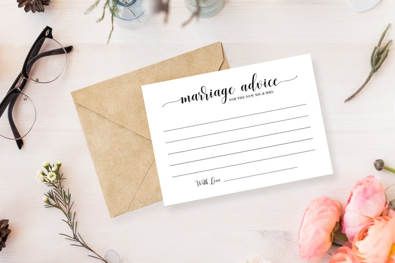 Marriage Advice Card Printable, Bridal Shower Game, Printable Template ...
