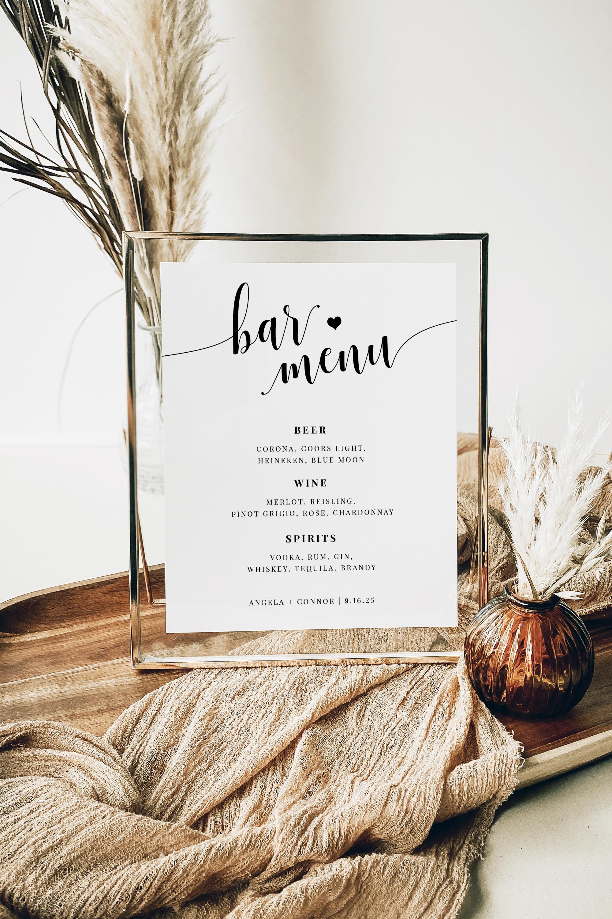 Wedding Bar Menu Sign Template, Wedding Sign, Bar Sign for Reception ...
