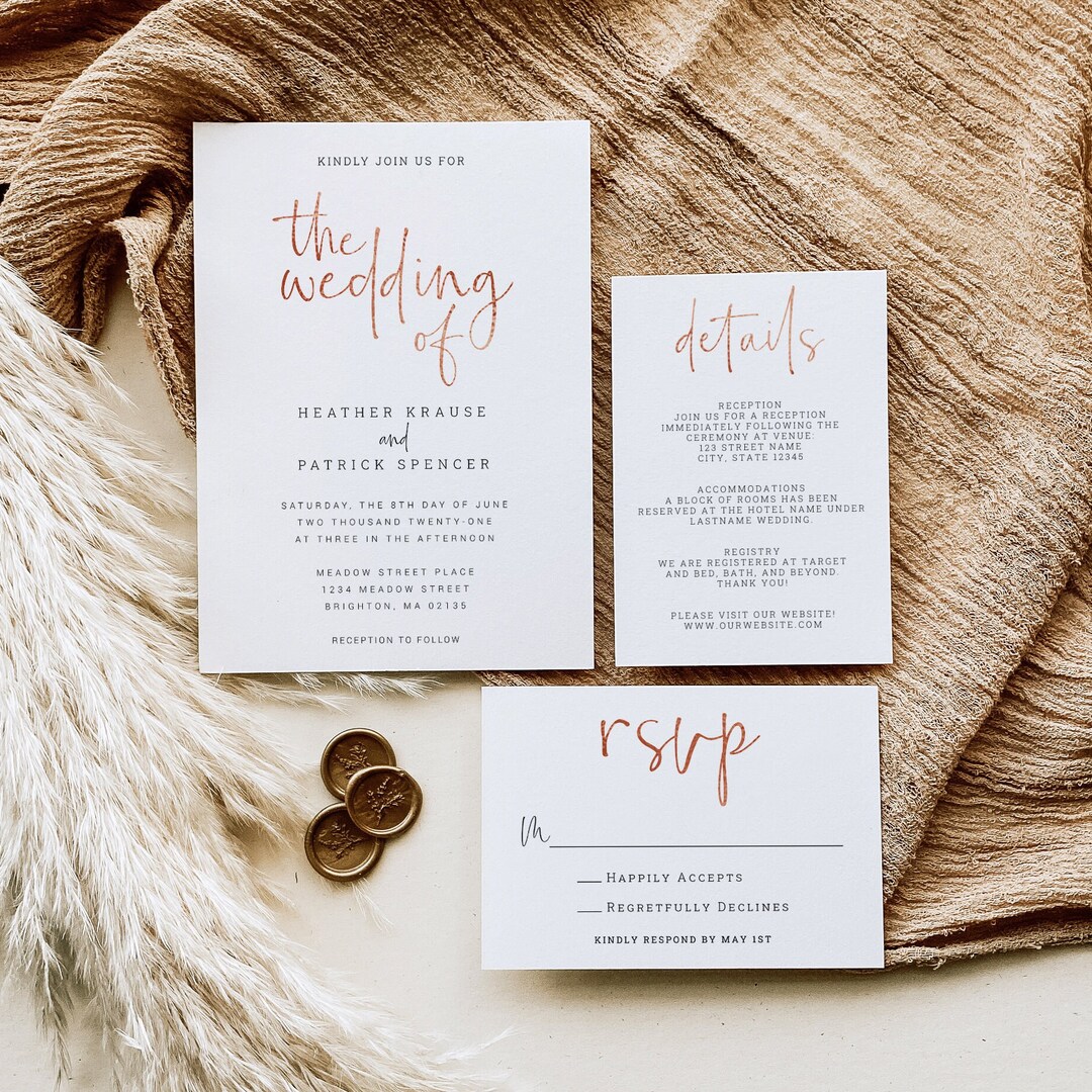 Rose Gold Wedding Invitation Set, Elegant Wedding Invitation Set ...