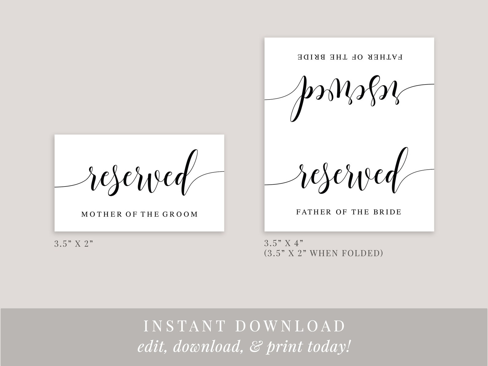 Reserved Wedding Place Cards Printable Reserved Place Cards - Etsy
