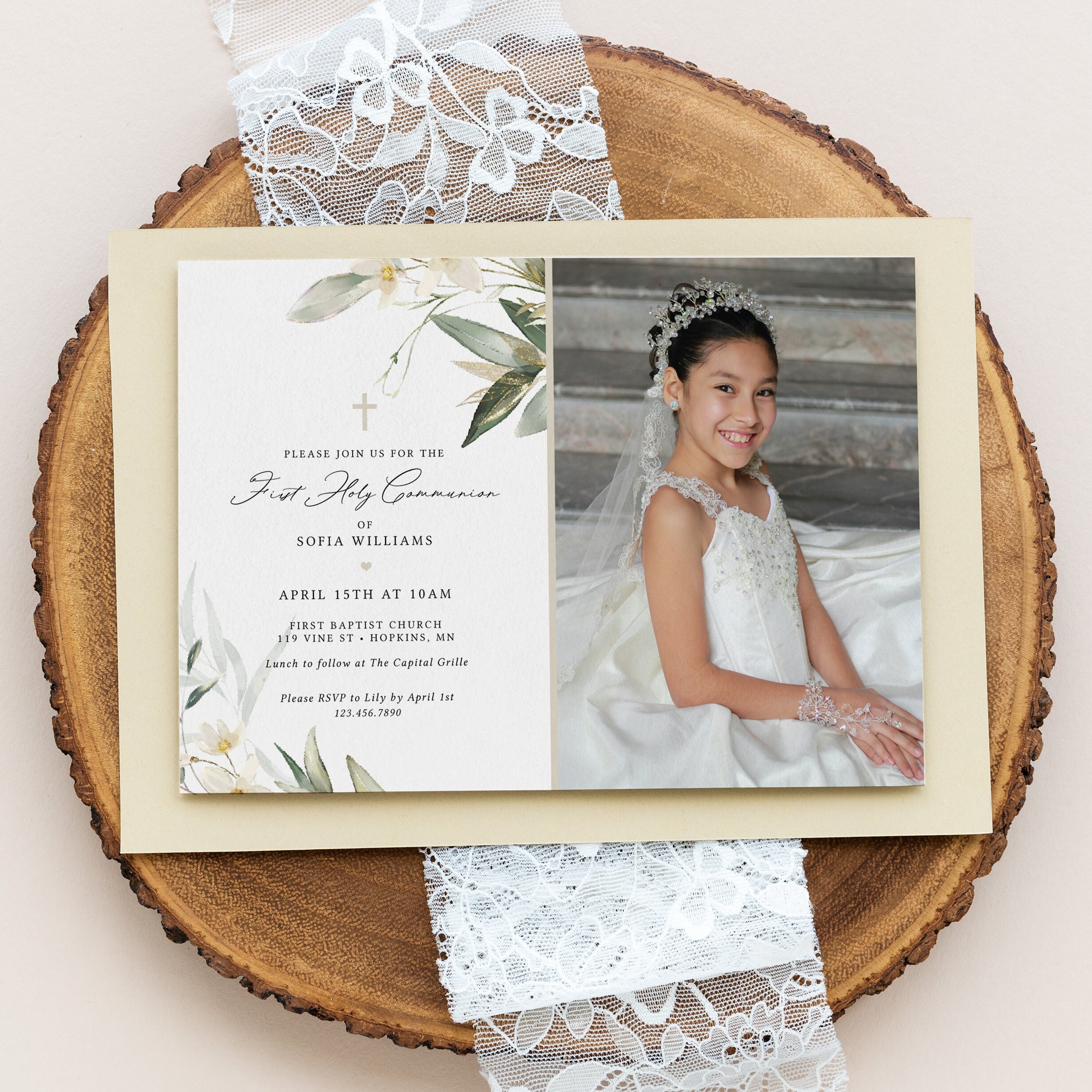 First Holy Communion Invitation Template With Photo, Photo First ...