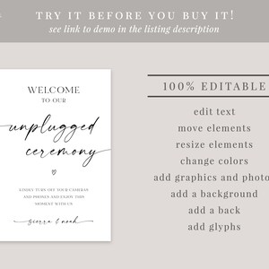 Minimalist Unplugged Ceremony Sign, Minimalist Unplugged Wedding Sign ...