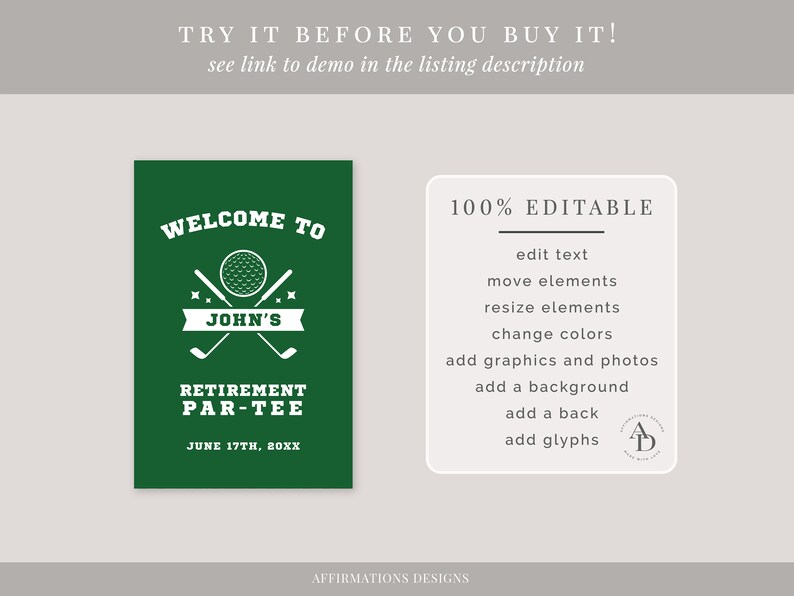 Retirement Par-tee Welcome Sign Template, Golf Retirement Party Sign ...