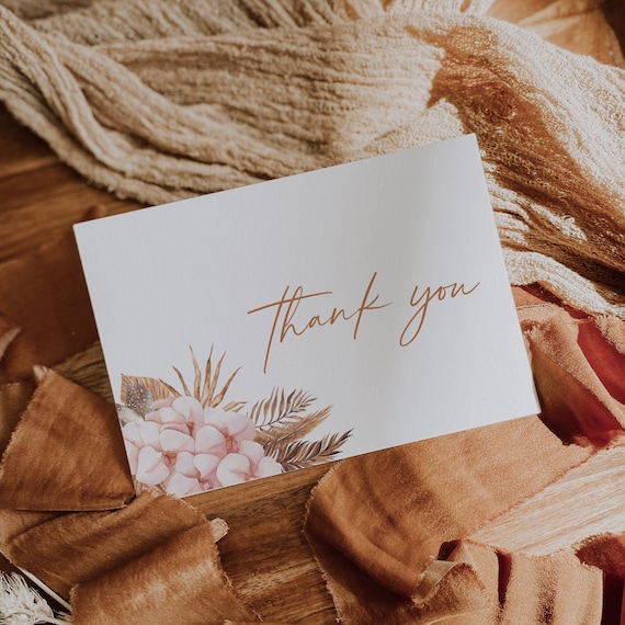 Boho Wedding Thank You Card Template Printable Thank You - Etsy