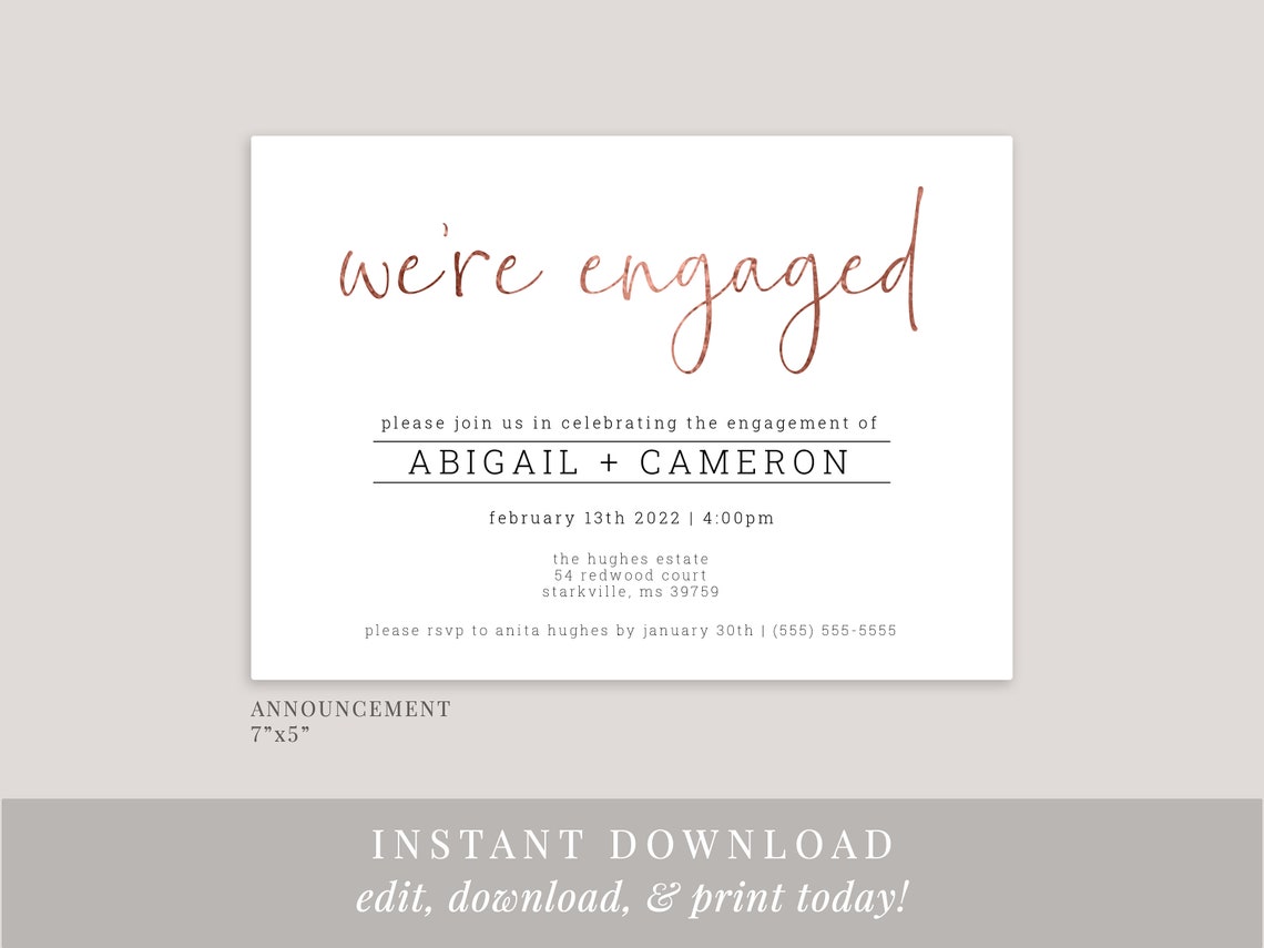 Printable Engagement Announcement We're Engaged Party | Etsy